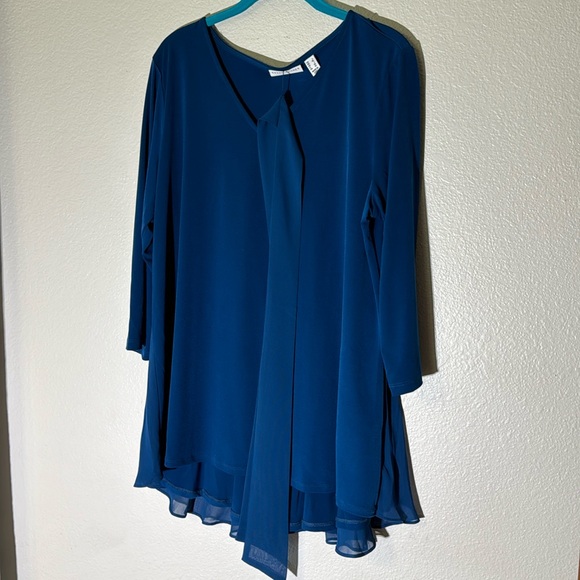 Susan Graver | Tops | Womens Large Susan Graver Blue Blouse With Neck ...
